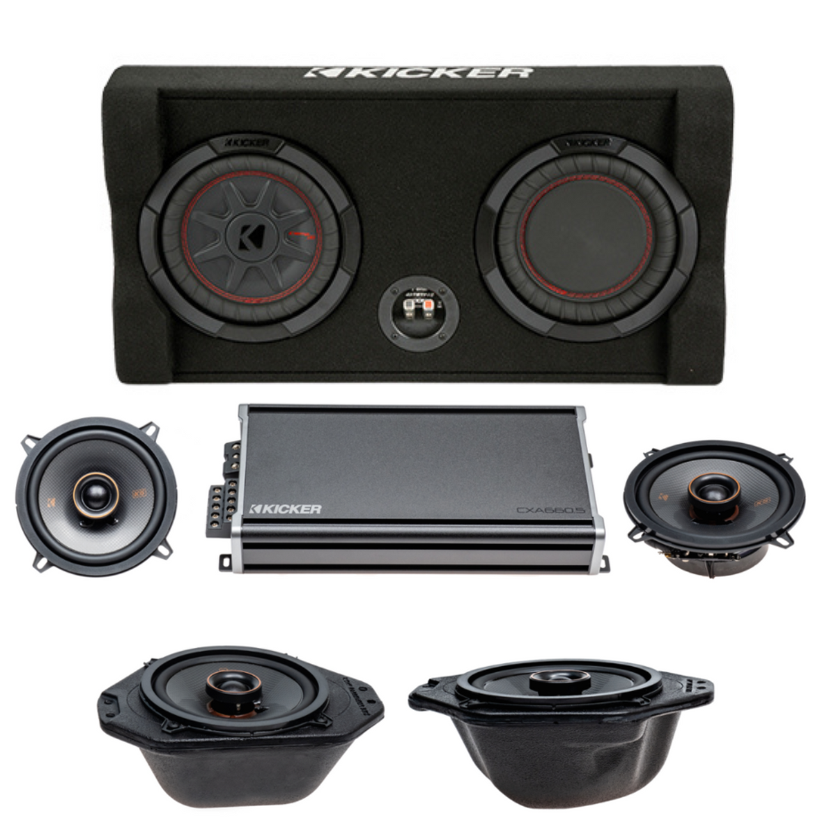 Kicker Plug & Play Full System 4-Speaker, 5-Channel Amp, Sub Bundle Up ...