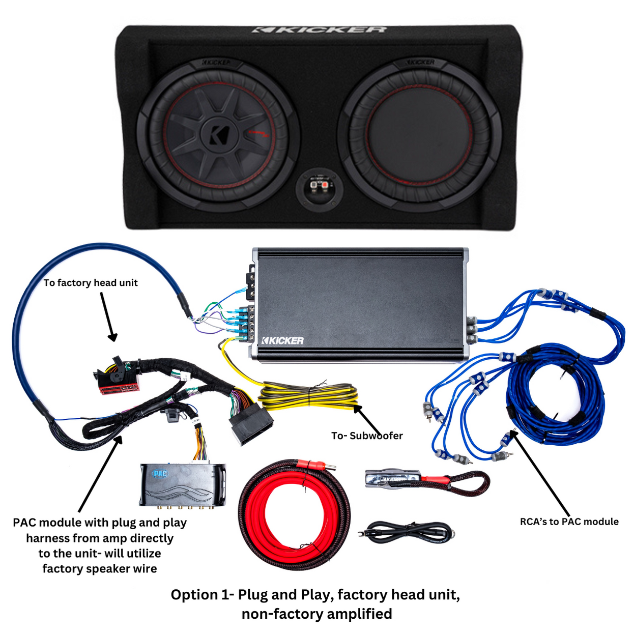 Kicker Plug & Play Full System 5 Channel Amplifier and Subwoofer Bundl ...